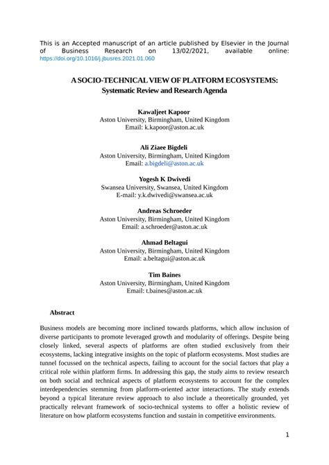Pdf A Socio Technical View Of Platform Ecosystems Systematic Review