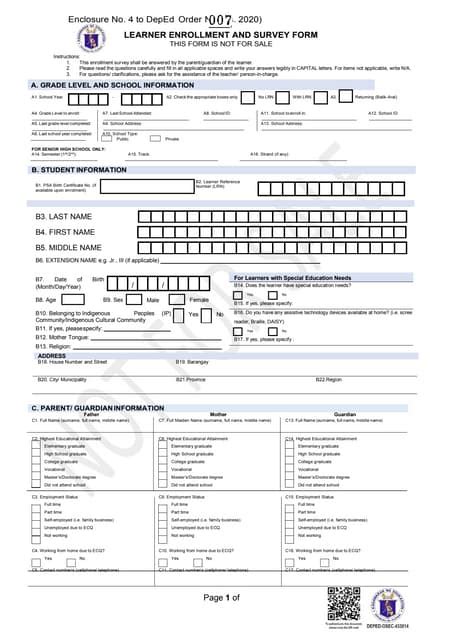 Learner Enrollment And Survey Form Pdf