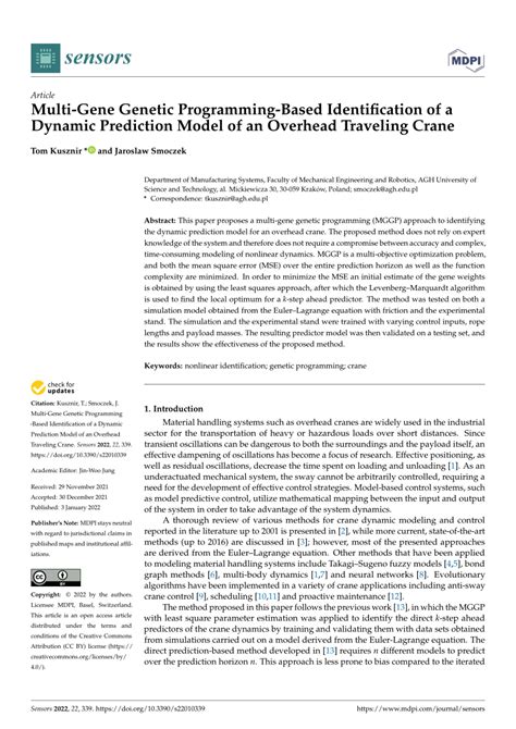 Pdf Multi Gene Genetic Programming Based Identification Of A Dynamic