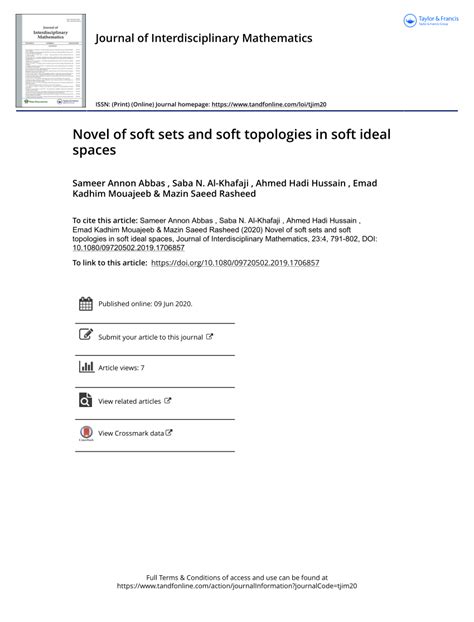 pdf novel of soft sets and soft topologies in soft ideal spaces