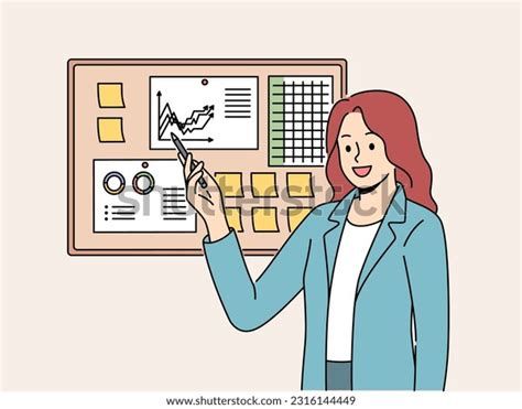 Businesswoman Demonstrates Financial Graphs Charts Pinned Stock Vector Royalty Free 2316144449