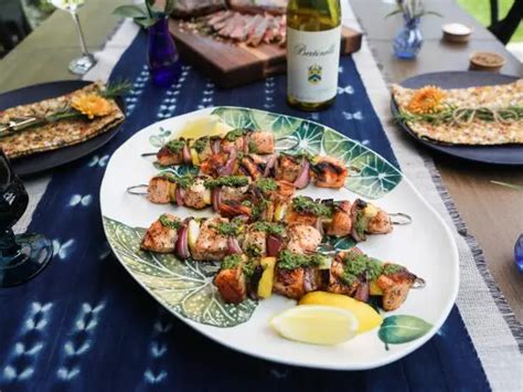 Salmon Kebabs With Herb Sauce Recipe Valerie Bertinelli Food Network