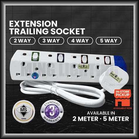 Sirim 2m 5m Extension Plug 3 Way Universal Plug Adapter W Neon Light