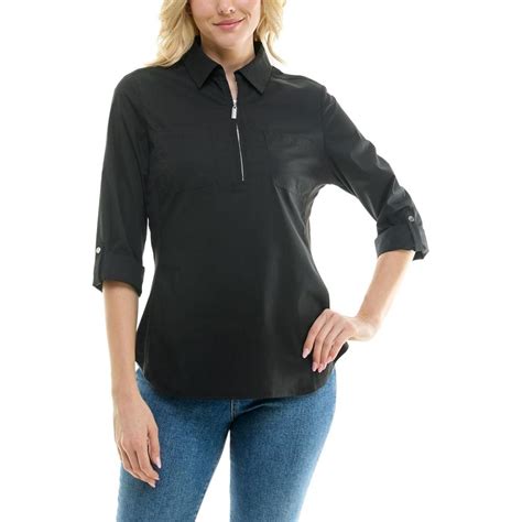 Zac And Rachel Womens Pull On Shirt With Flexible Zipper Neckline And 3