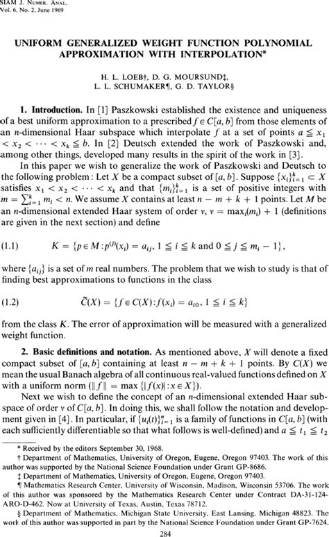Uniform Generalized Weight Function Polynomial Approximation With Interpolation Siam Journal