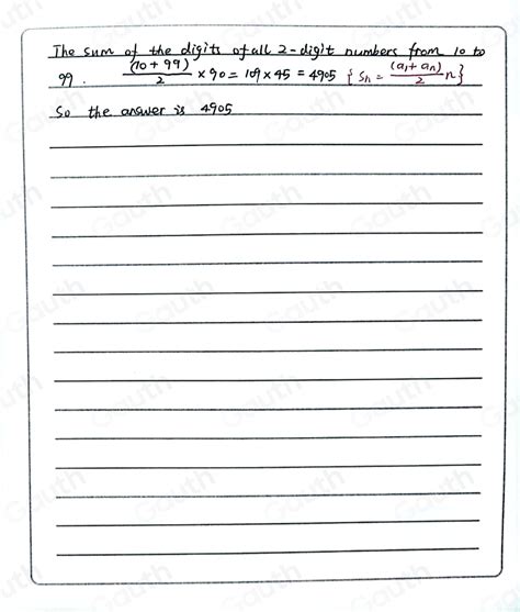 Solved What Is The Sum Of The Digits Of All 2 Digit Numbers From 10 To