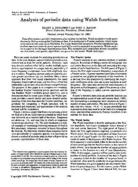 Pdf Analysis Of Periodic Data Using Walsh Functions
