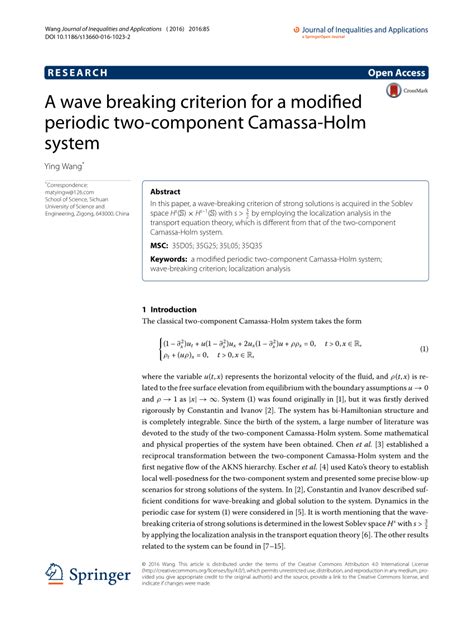 Pdf A Wave Breaking Criterion For A Modified Periodic Two Component Camassa Holm System