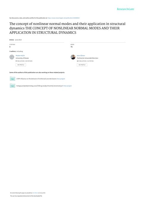pdf the concept of nonlinear normal modes and their application in