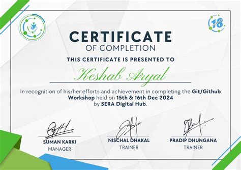 Git Hub Workshop Certificate Sera Digital Hub Keshab Aryal