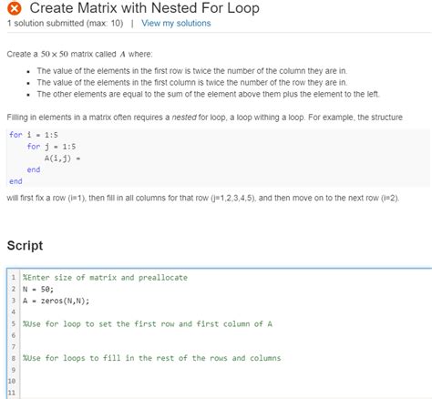 Solved X Create Matrix With Nested For Loop Solution Chegg