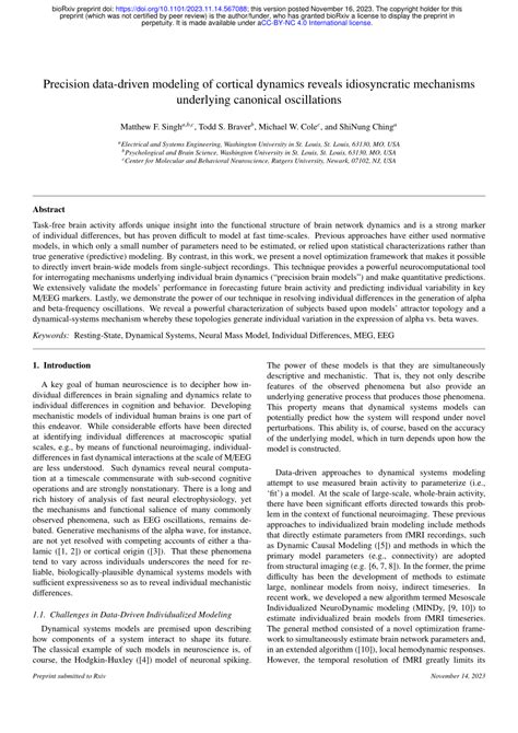 Pdf Precision Data Driven Modeling Of Cortical Dynamics Reveals