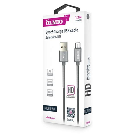 Кабель Olmio Кабель Hd Usb 2 0 Microusb 1 2м 2 1a серый купить по низкой цене в интернет