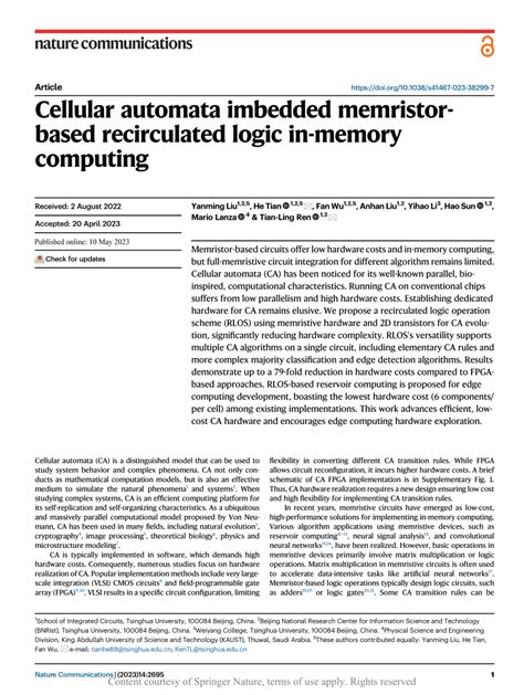 Pdf Cellular Automata Imbedded Memristor Based Recirculated Logic In