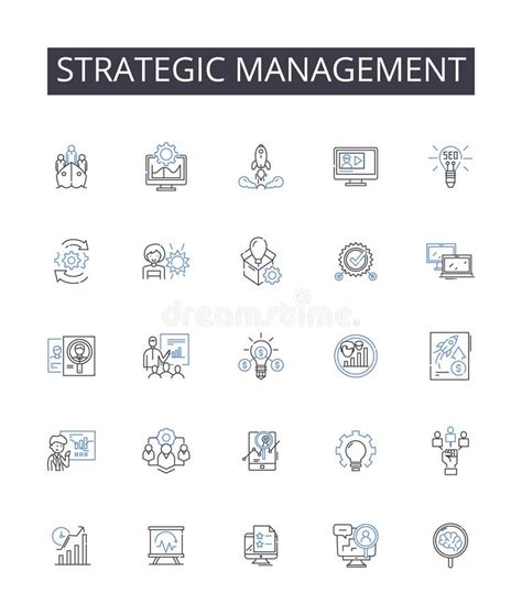 Strategic Management Line Icons Collection Organizational Leadership