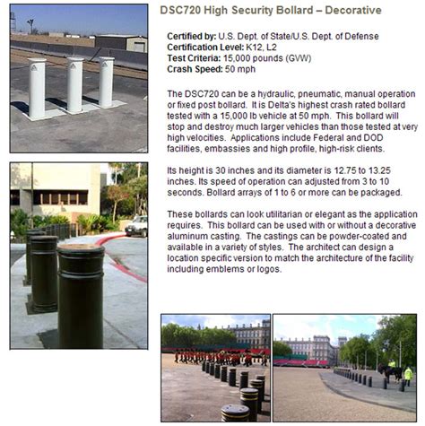 72 델타 유압식 테러방지 볼라드dsc720 K12l2 Highest Crash Rated Bollard 물리적 테러