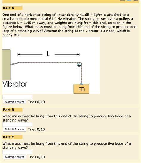 solved part a one end of a horizontal string of linear