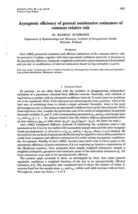 Pdf Asymptotic Efficiency Of General Noniterative Estimators Of Common Relative Risk