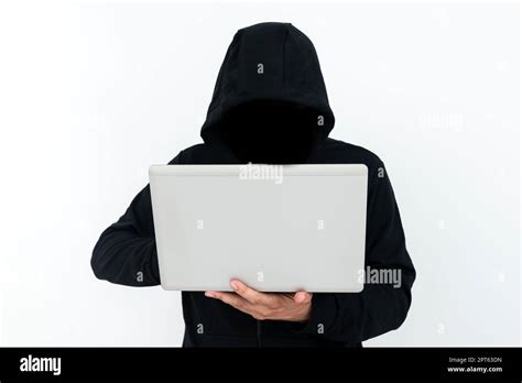 Man Standing With Laptop Presenting Cyber Security Stock Photo Alamy