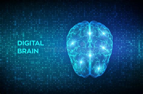 Brain Digital Brain On Streaming Matrix Digital Binary Code Background 3d Science And