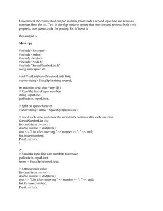 Need To Be Done In C Please Sorted Number List Implementation With Pdf