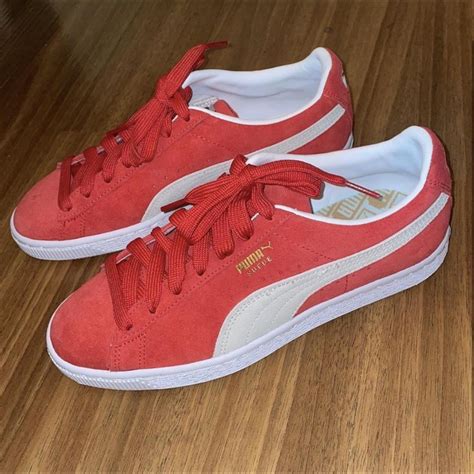 Puma Womens Red And White Trainers Depop