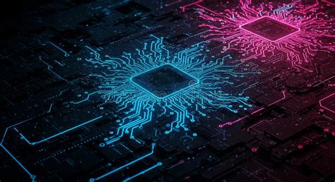 A Digital Illustration Featuring Two Central Processing Units Cpus On A Dark Circuit Board