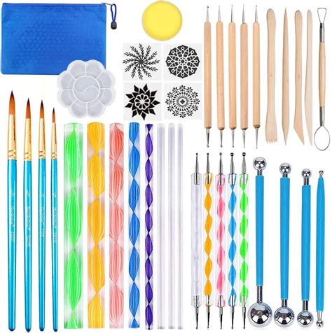 کیت ابزار نقطه‌گذاری 38 عددی ماندالا، ست نقاشی ماندالا با شابلون، قلم