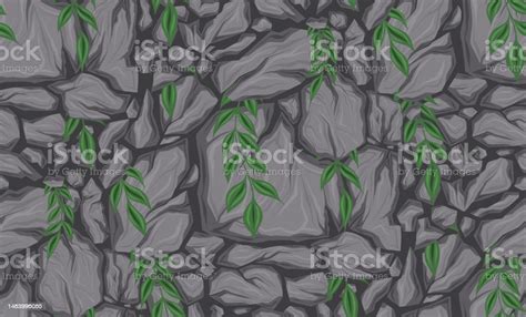 깨진 돌과 나뭇잎이 있는 줄기가 있는 벡터 매끄러운 패턴 지진과 종말 위험 만화 박살 바위와 질감 돌 바위에 대한 스톡 벡터 아트 및 기타 이미지 Istock