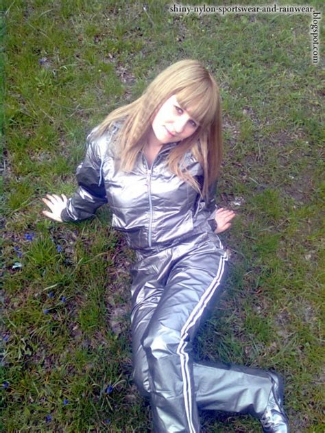 Metallic Silver Grey Tracksuit Set Shiny Sports