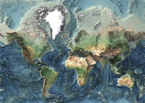 The World Satellite Map With Ocean Topography Wall Decor Topography Art Print Unique
