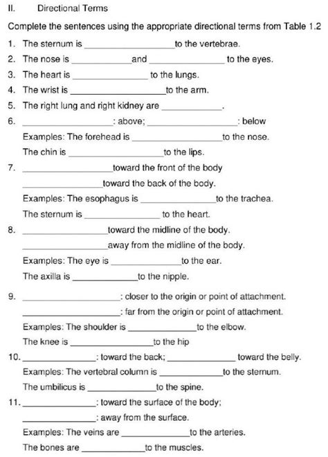 Ii Directional Terms Complete The Sentences Using