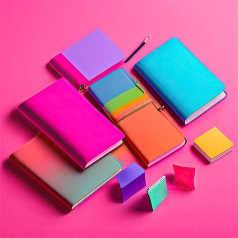 Premium AI Image Flat Lay Colorfull Notebooks On Bright Pink Background Around Copy Space