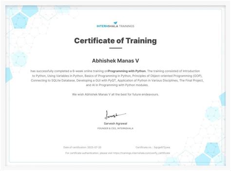 Python Programming Internshalatrainings Learning Certification