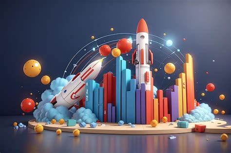 Premium Photo 3d Render Illustration Rocket Chart For Marketing Social Media Concept Interface