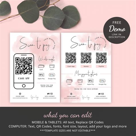 Feminine Scan QR Code Template Custom Scan Here To Pay Sign Etsy