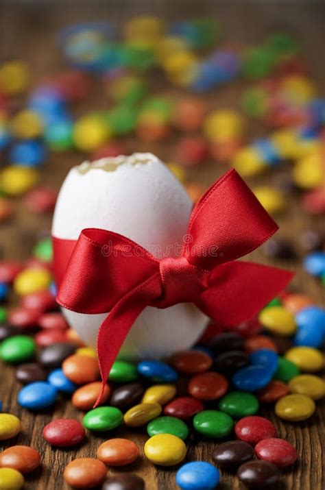 Easter Egg With Red Bow Close Up With Sweets Stock Image Image Of Wave Holiday 365579605