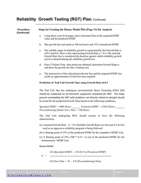 Reliability Growth Testing Rgt Plan Pdf Technology And Computing