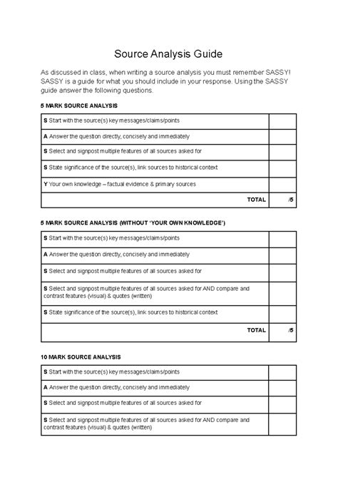 Source Analysis Guide Source Analysis Guide As Discussed In Class When Writing A Source