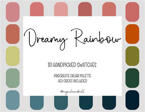 Dreamy Rainbow Procreate Color Palette Color Swatches Rainbow Color Palette Canva Adobe