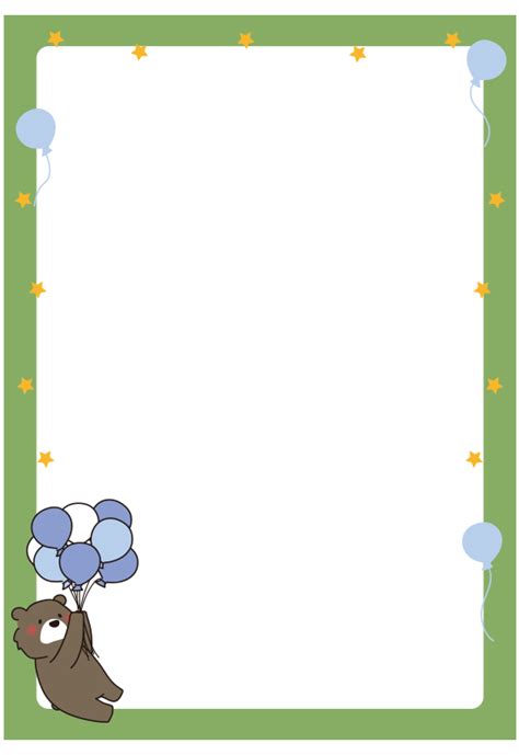 たくさんの青色の風船を持っているクマの枠縦の無料 フリー イラスト かわいい手描きの無料素材てがきっず保育園小学校介護施設にぴったりのフリー素材イラスト