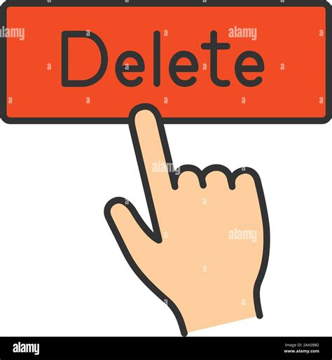 Delete Button Click Color Icon Del Hand Pressing Button Isolated Vector Illustration Stock