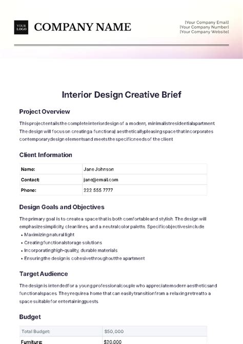 Free Architectural Project Brief Template To Edit Online