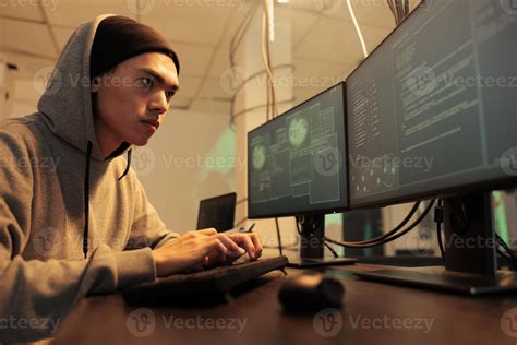 Cybercrime Computer Fraud Man Hacking System Coding Malware Stealing Database Privacy