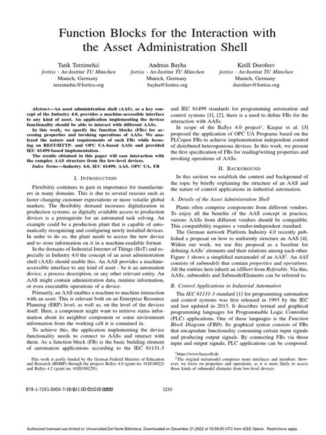 Function Blocks For The Interaction With The Asset Administration Shell
