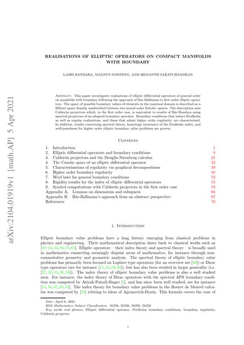 Pdf Realisations Of Elliptic Operators On Compact Manifolds With Boundary