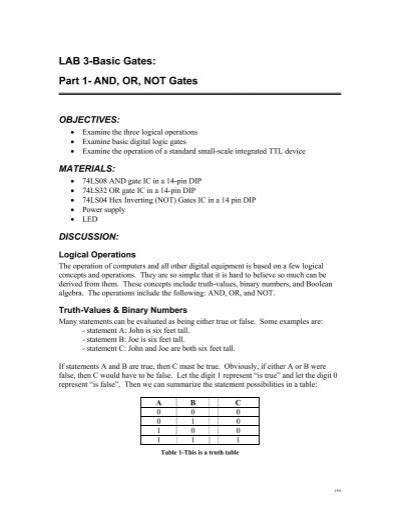 Lab 3 Basic Gates Part 1 And Or Not Gates