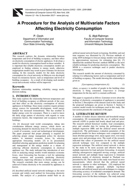 Pdf A Procedure For The Analysis Of Multivariate Factors Affecting Electricity Consumption