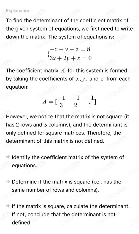 Solved What Is The Determinant Of The Coefficient Matrix Of The System