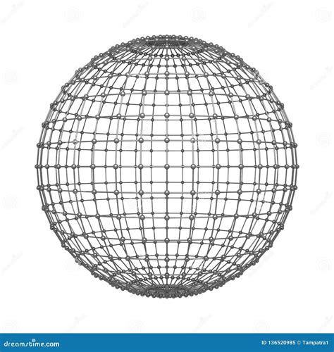 Wire Structure Of Sphere Architecture Facade Design And Network Connection Lines On Sphere Or